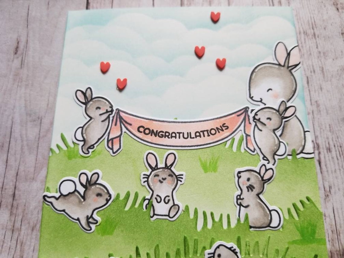 Sweet Bunny Congratulations Handmade Card | Etsy