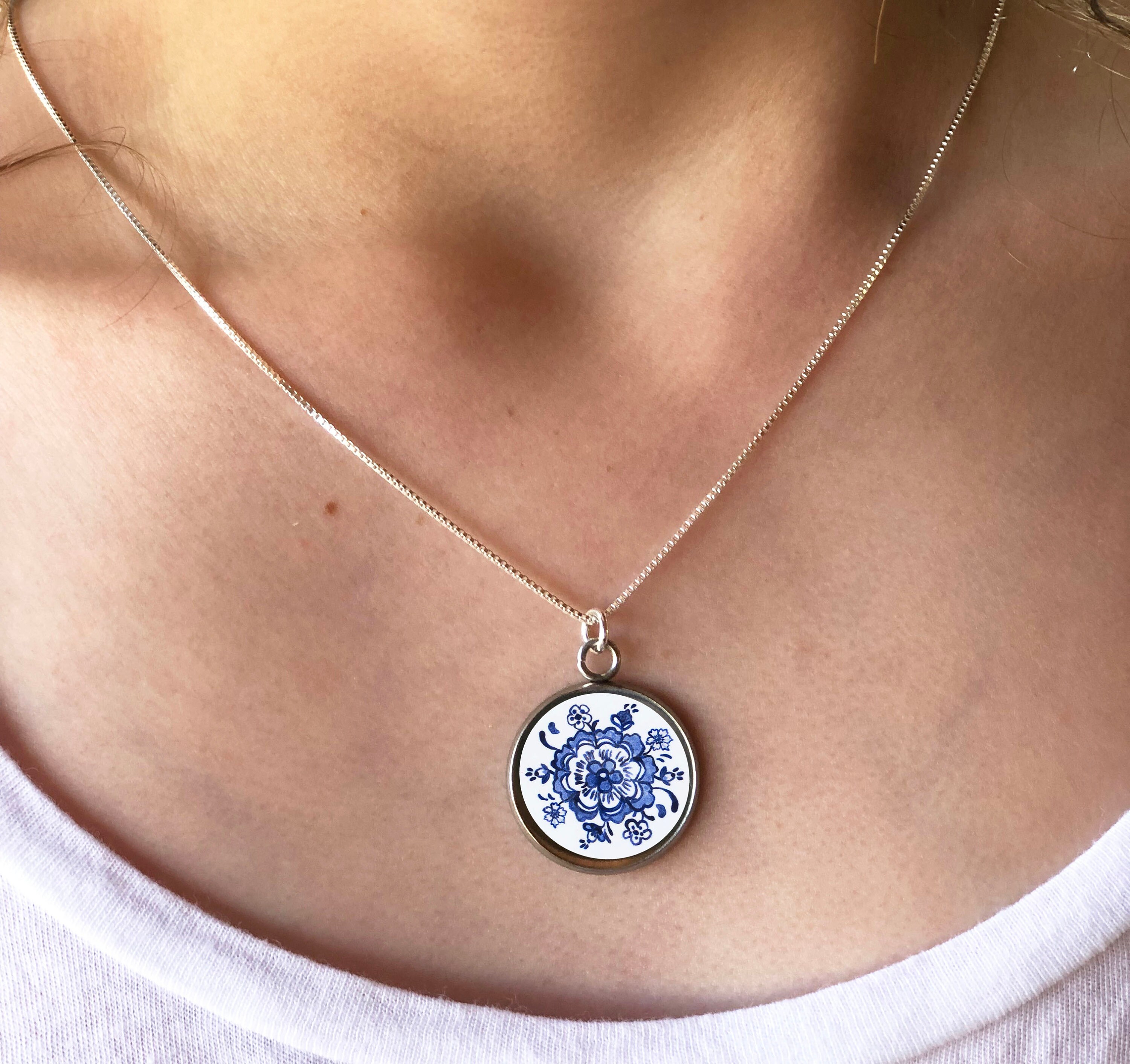 Delft Necklace Delft Floral Delftware Delft Blue Blue and - Etsy