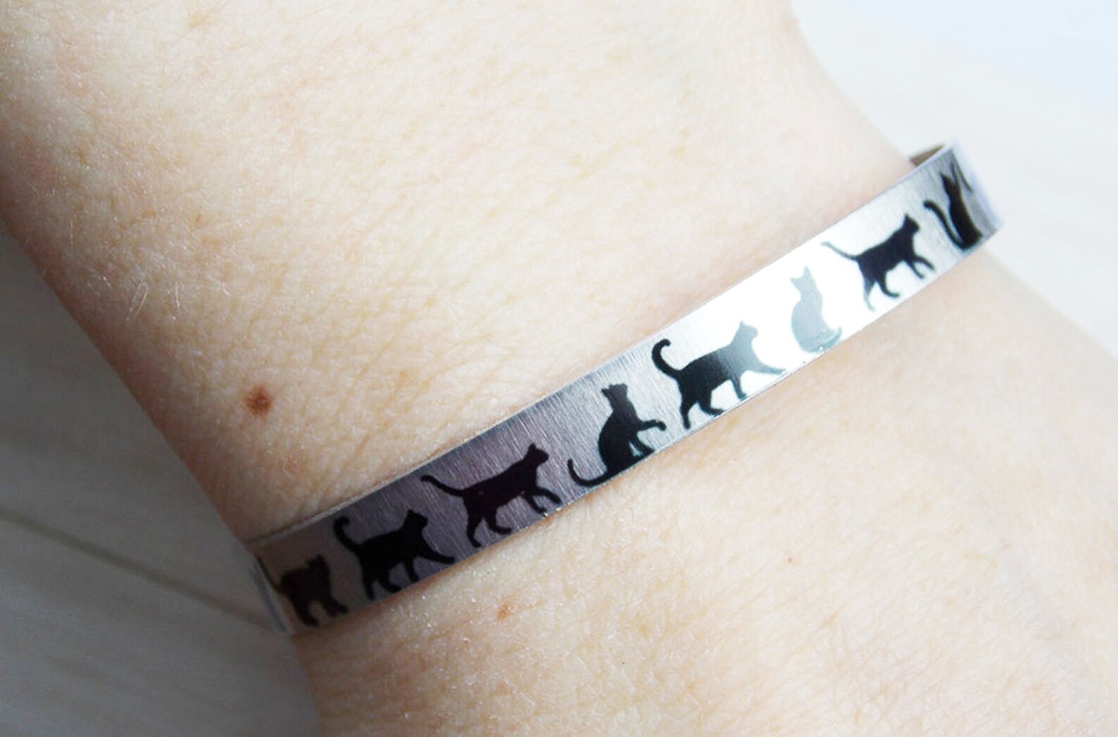 Cat Cuff, Kitty Bracelet, Cat Lover Gift, Cat Jewelry, Cat Silhouette ...