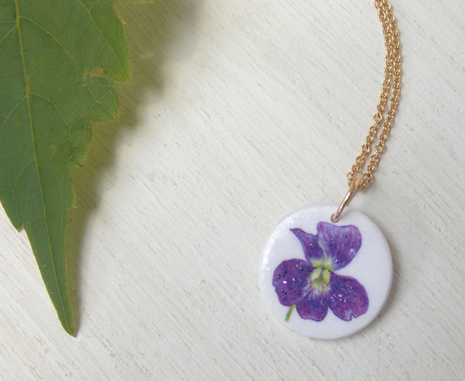 Violet Necklace, Violet Pendant, Purple Necklace, Wildflower Necklace ...