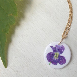 Violet Necklace, Violet Pendant, Purple Necklace, Wildflower Necklace ...