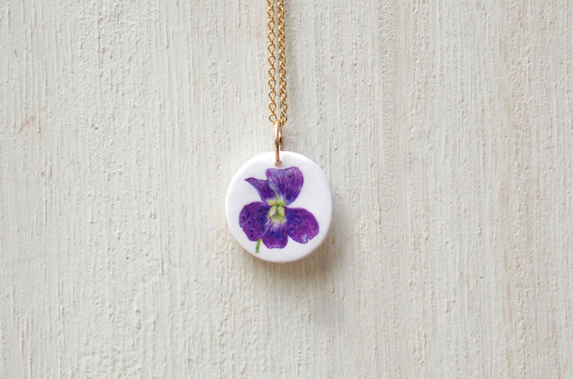 Violet Necklace, Violet Pendant, Purple Necklace, Wildflower Necklace ...