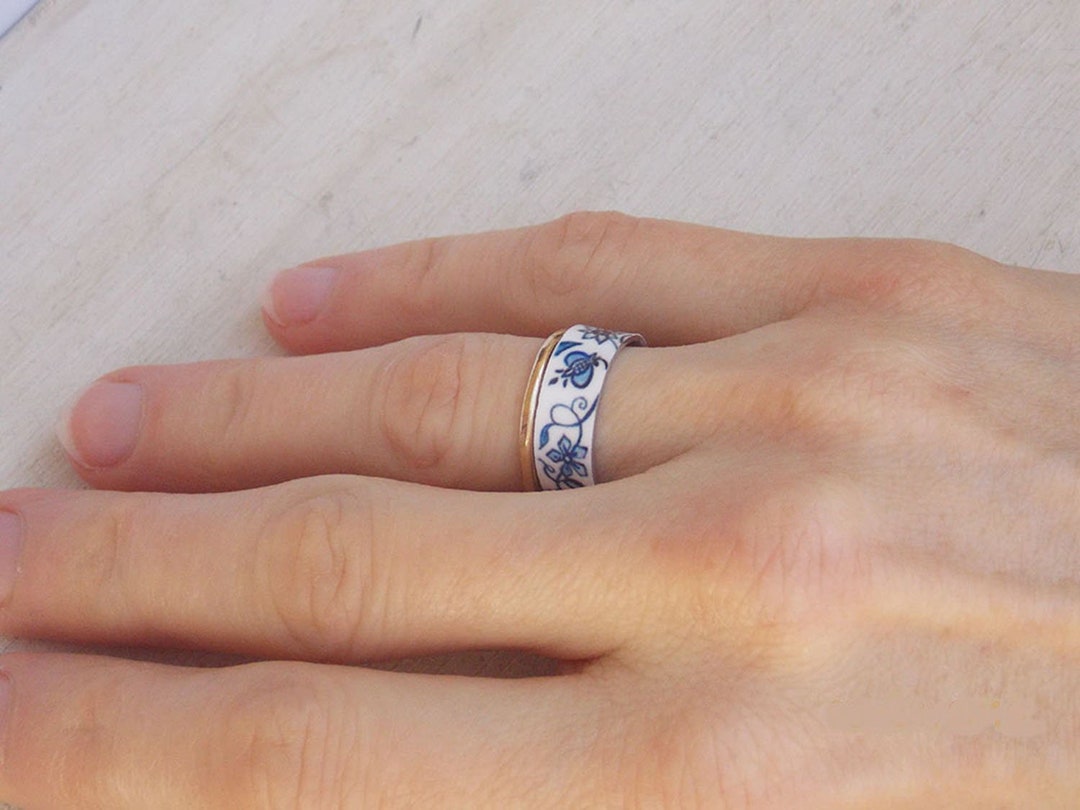 Blue and White Ring, Adjustable, Blue Ring, Delft Blue, Crewel ...