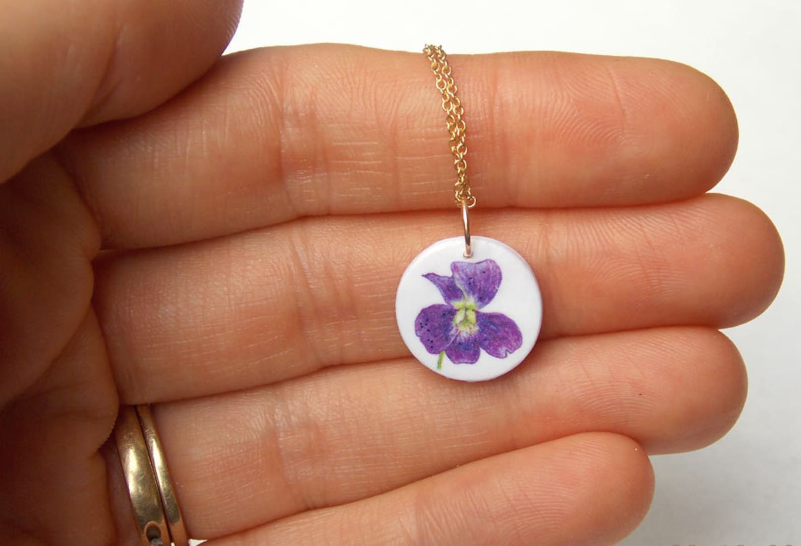 Violet Necklace, Violet Pendant, Purple Necklace, Wildflower Necklace ...