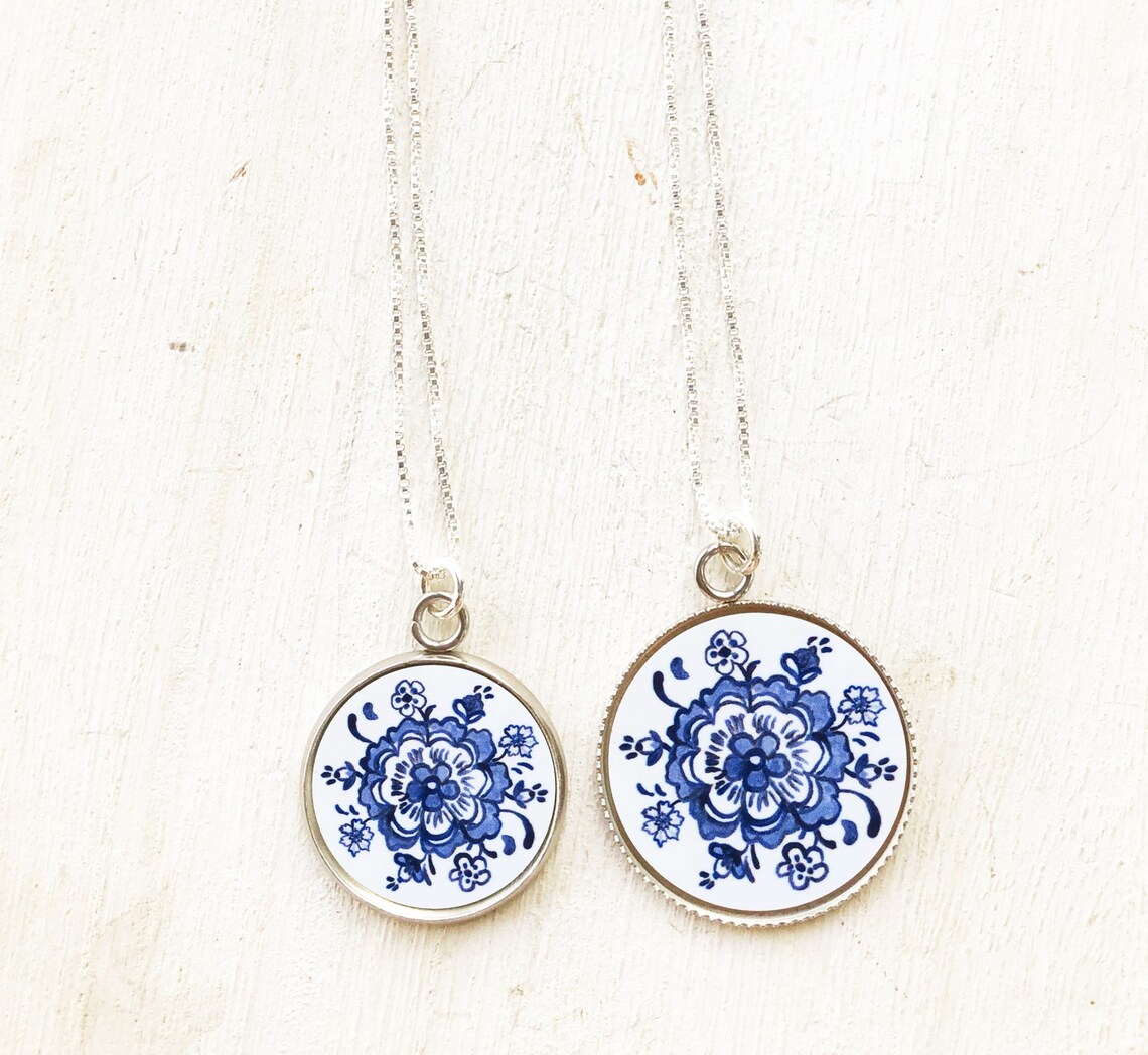 Delft Necklace Delft Floral Delftware Delft Blue Blue and - Etsy
