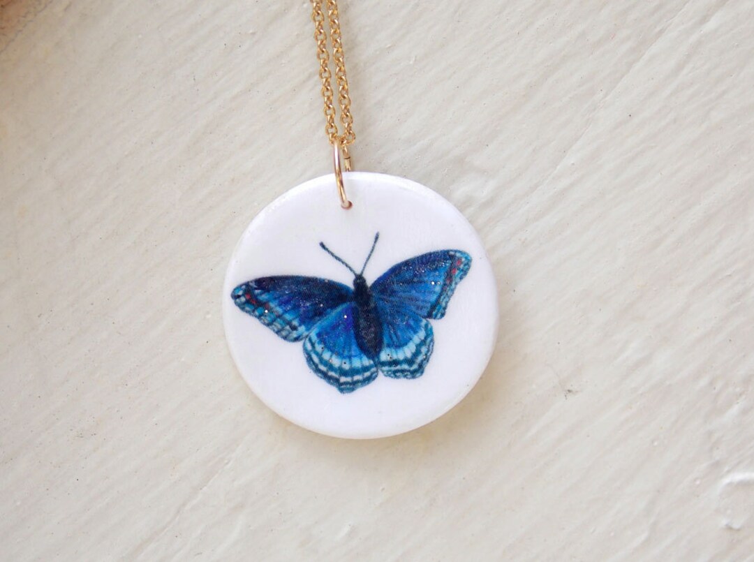 Butterfly Necklace, Blue Butterfly Necklace, Butterfly Pendant, Blue ...