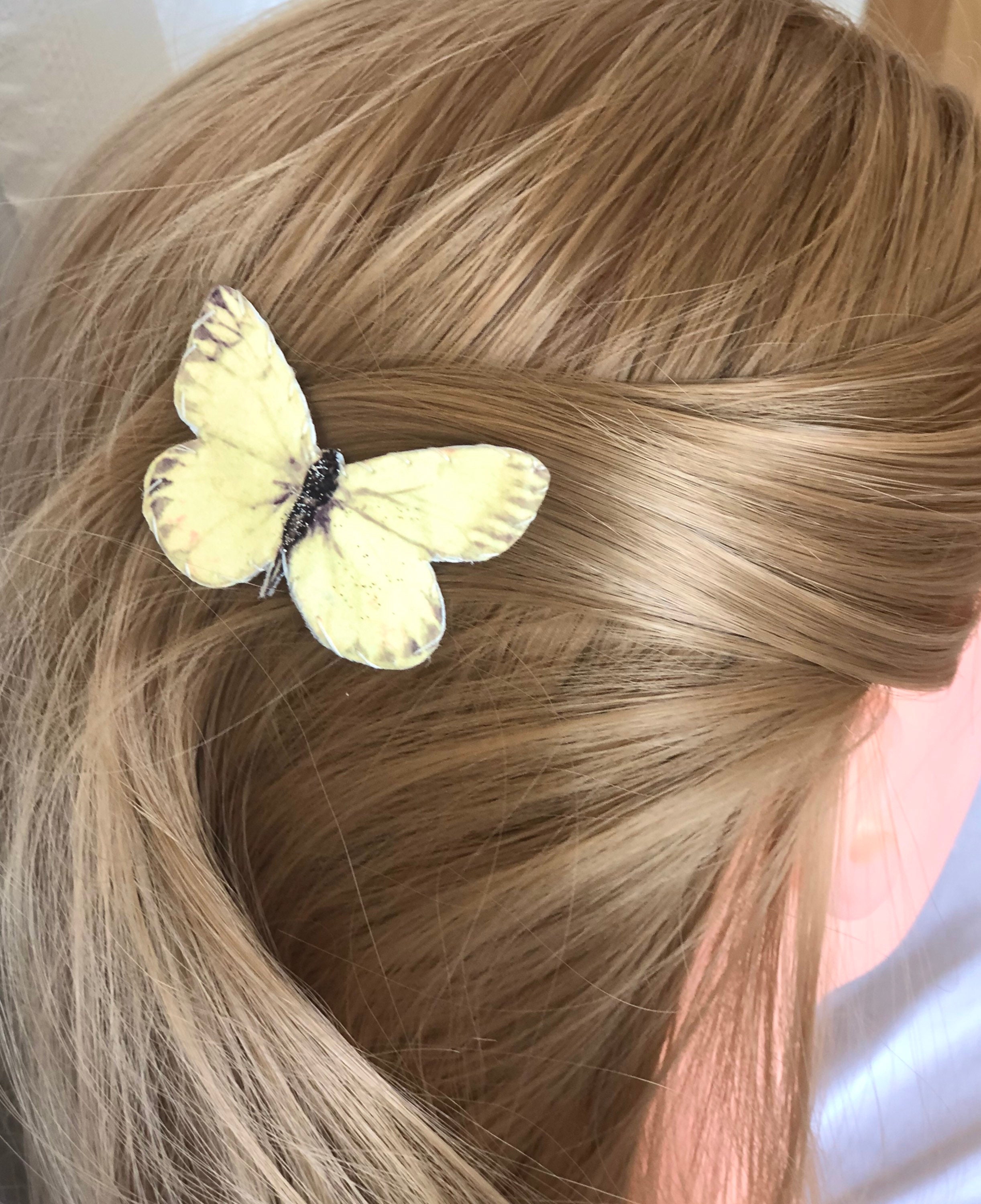 Light Yellow Butterfly Hair Clip, Lemon Yellow Snap Clip, Butterfly ...