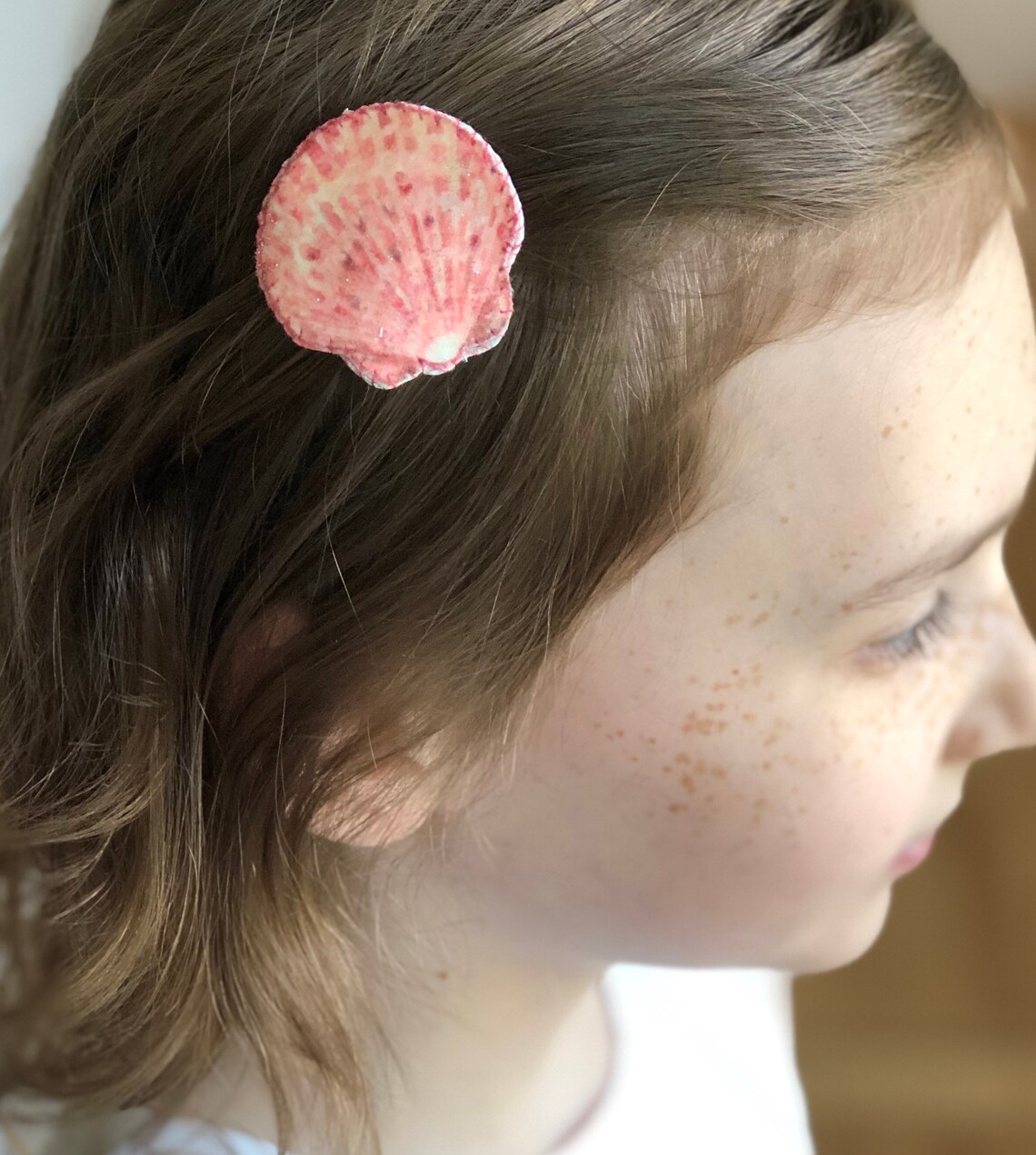 Pink scallop shell snap clip seashell hair clip beach | Etsy