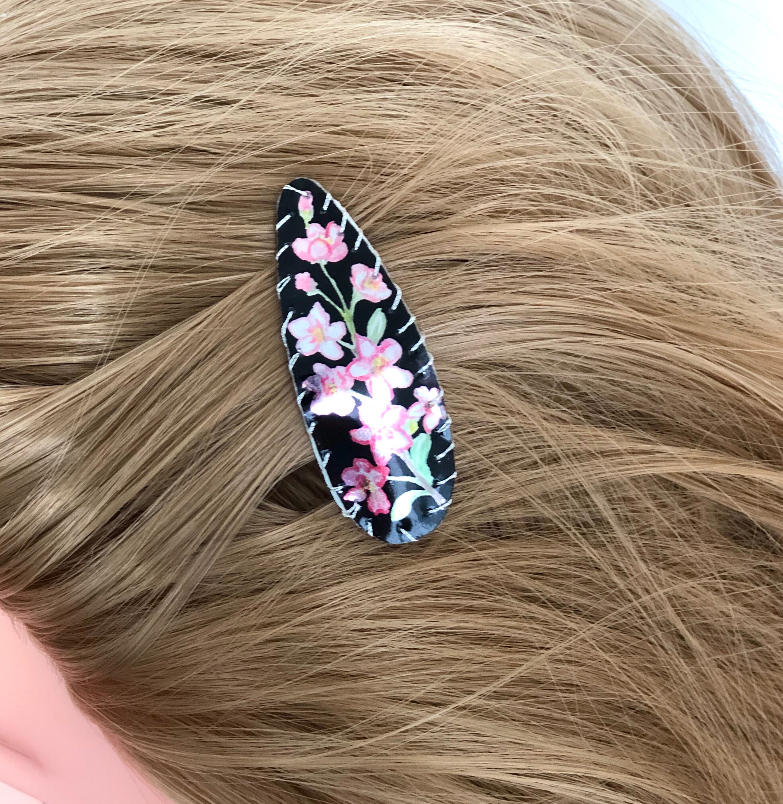 Cherry blossom barrette pink floral hair clip snap clip for | Etsy