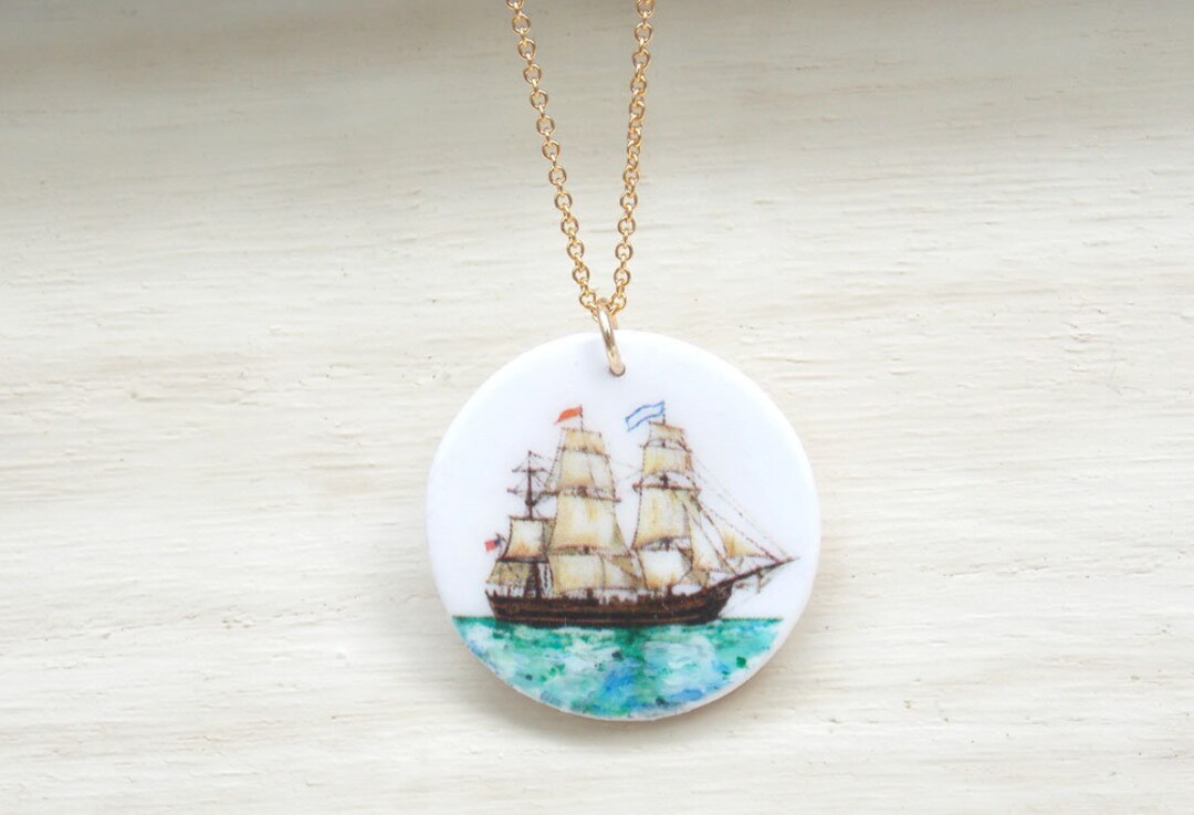 Ship Necklace, Sailing Ship Necklace, Ship Pendant, Ship Necklace Gold ...