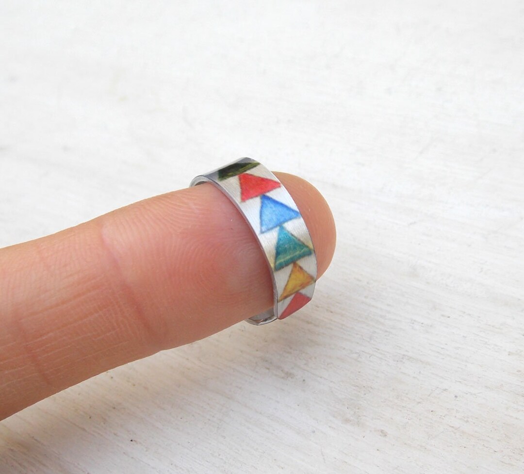Triangle Ring, Multicolor Ring, Geometric Ring, Silver Triangle ...
