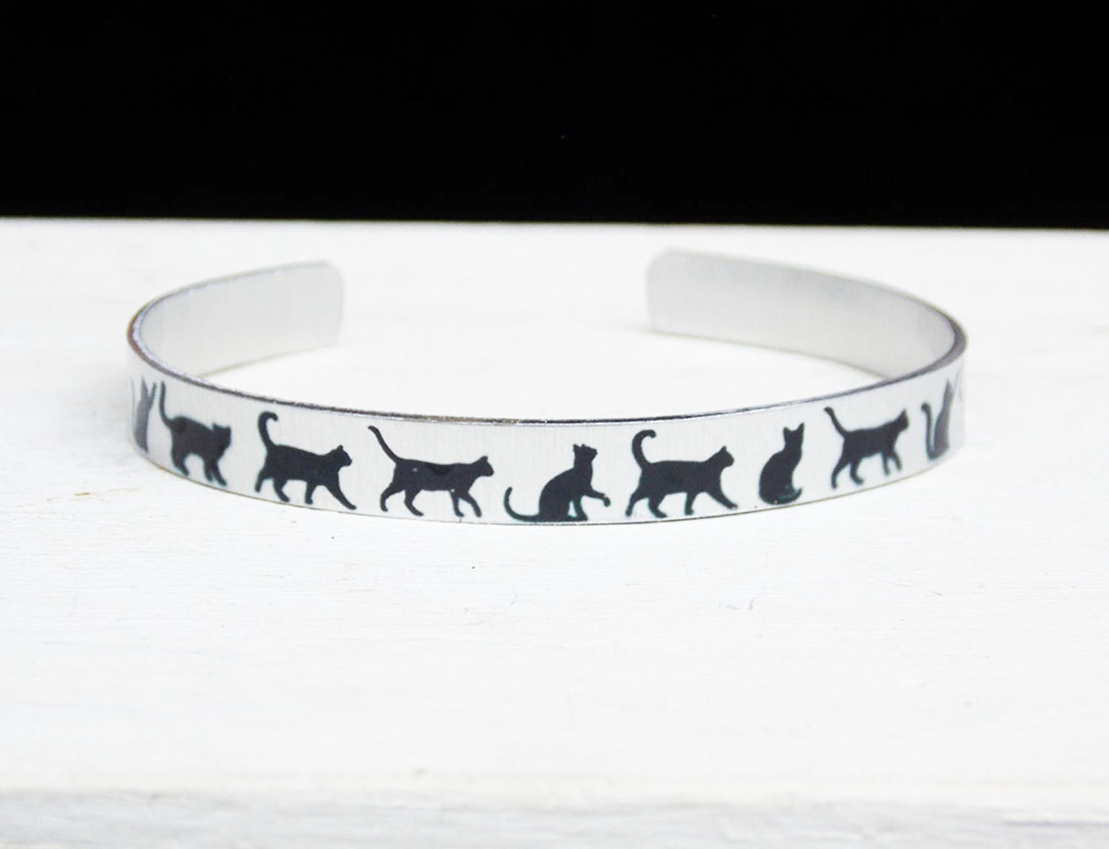 Cat Cuff, Kitty Bracelet, Cat Lover Gift, Cat Jewelry, Cat Silhouette ...