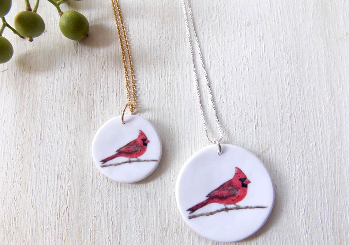 Cardinal Necklace Red Bird Necklace Cardinal Pendant Red - Etsy