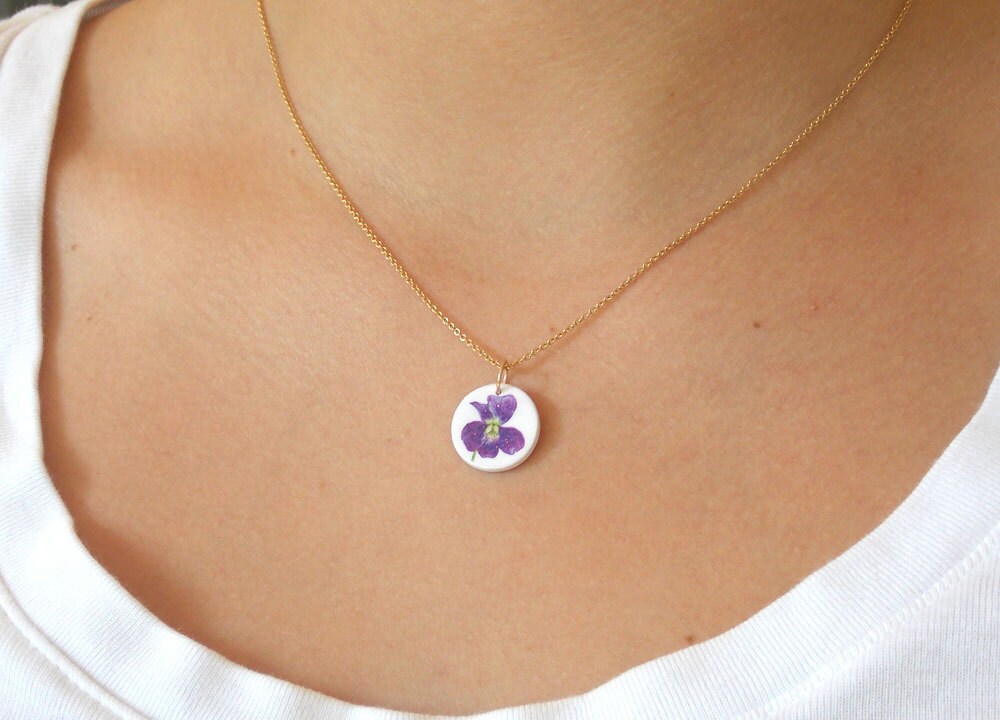 Violet Necklace Violet Pendant Purple Necklace Wildflower - Etsy