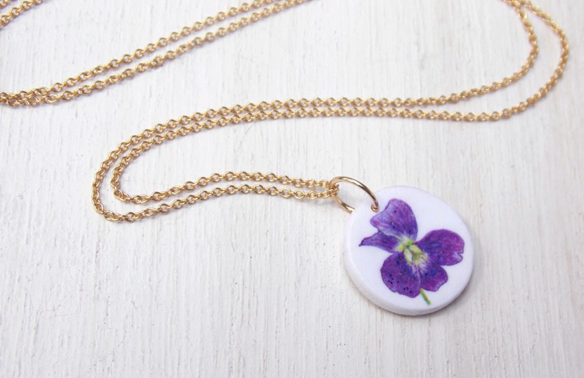Violet Necklace Violet Pendant Purple Necklace Wildflower - Etsy