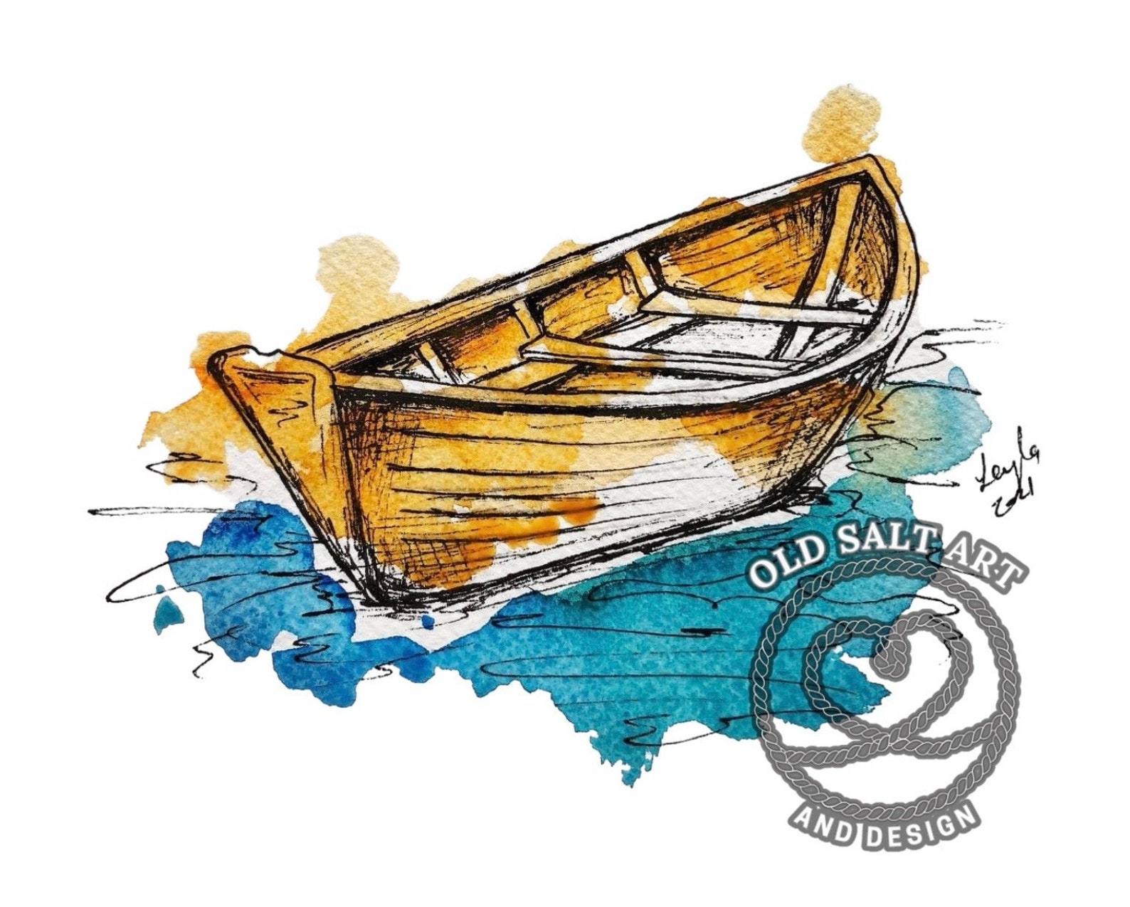 Yellow Dory Boat Print Blank Greeting Card Original Watercolour ...