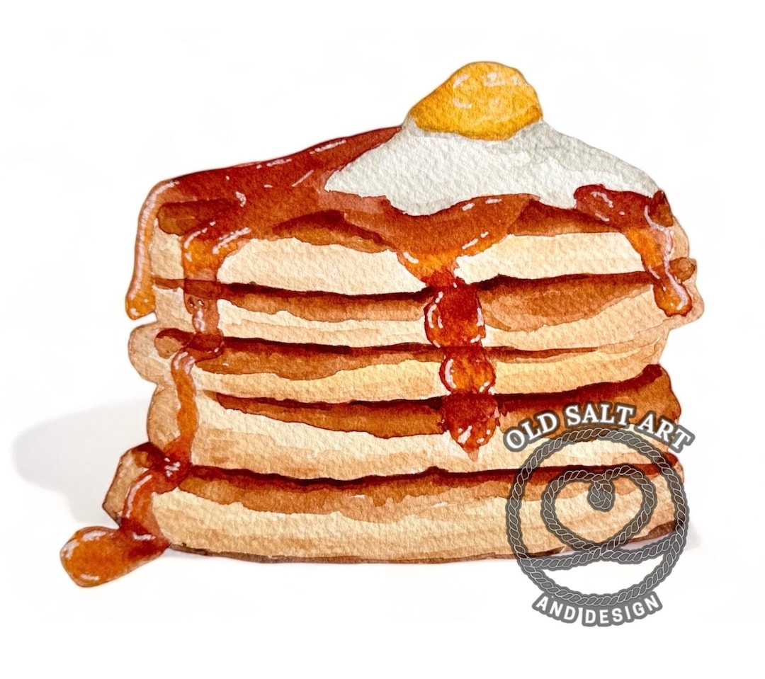 Papa’s Pancake Stack Watercolour Print Blank Greeting Card Original ...