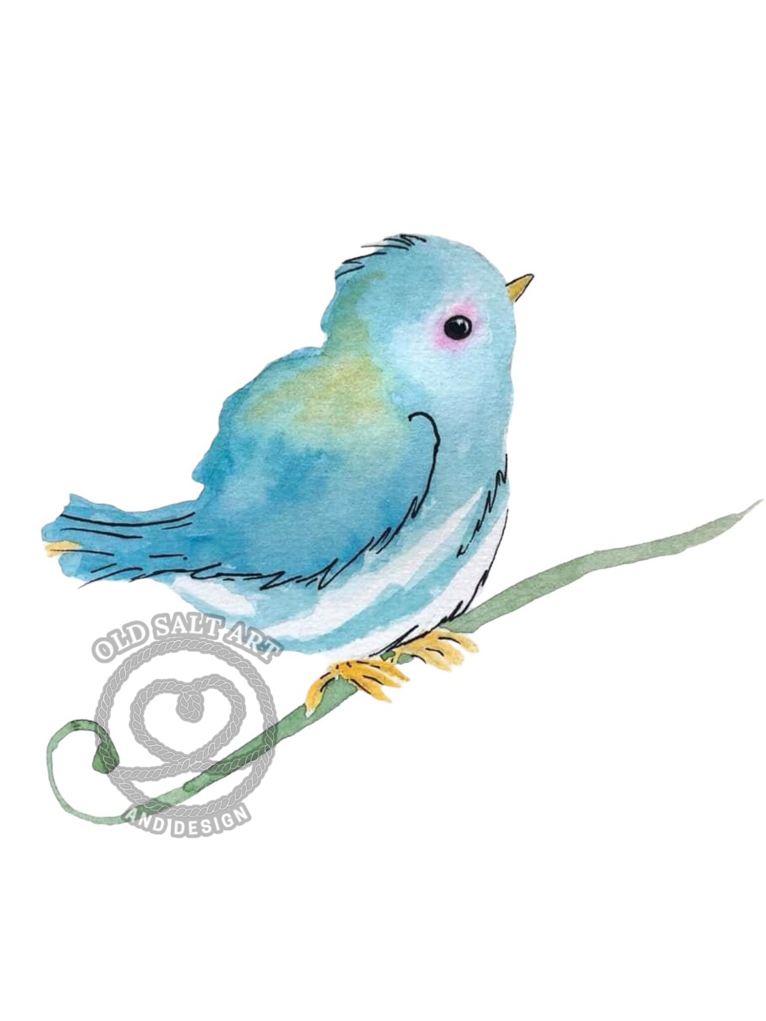 Tiny Blue Bird Watercolour Print Blank Greeting Card Original Painting ...