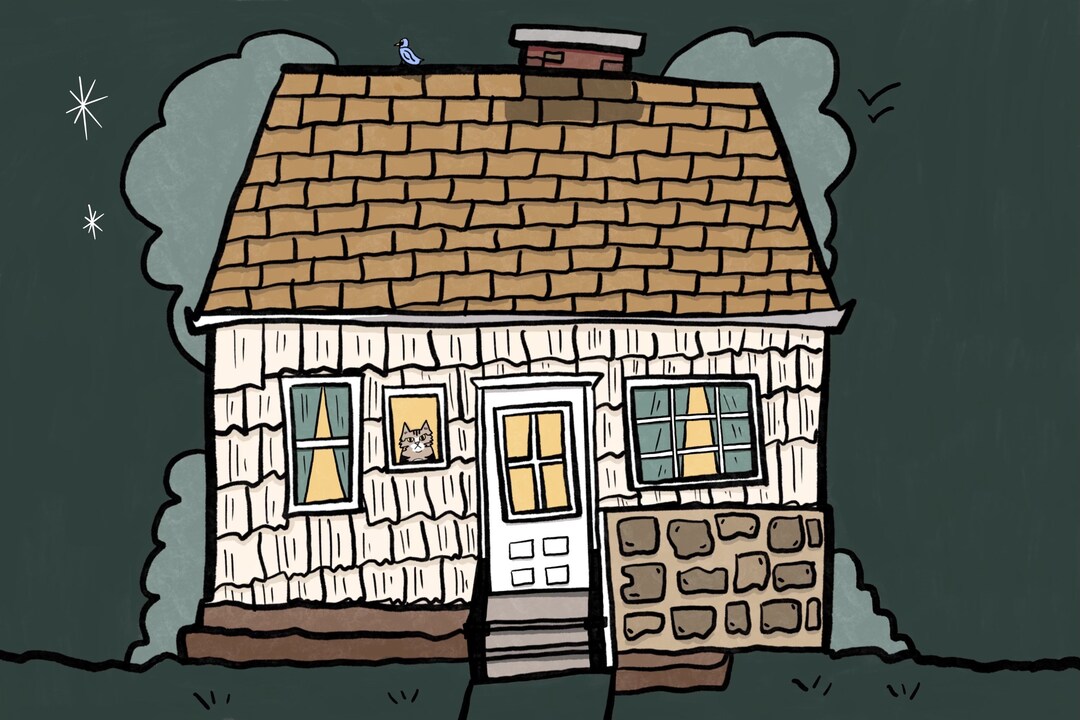 Shingle House With Cat Print - Etsy