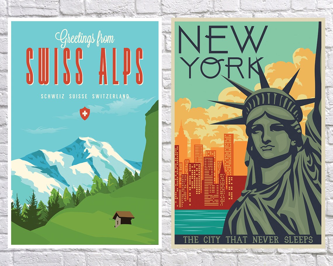 Retro Travel Poster Set: World Cities Art Prints (digital Download) - Etsy