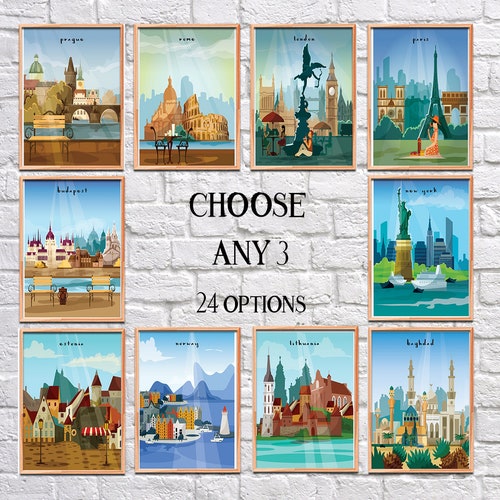 Bright Travel Posters Poster Set Art Download Digital | Etsy