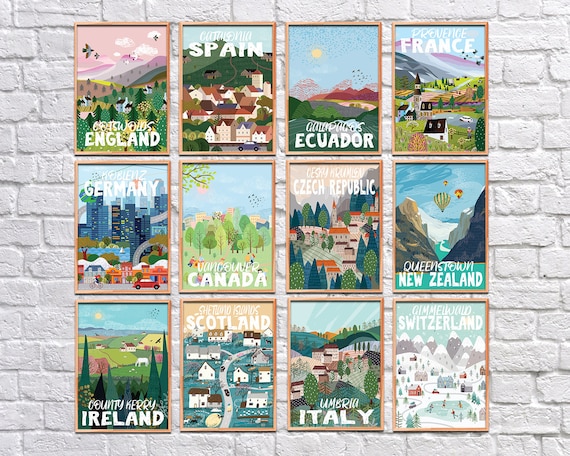 Fun Illustrated Travel Posters Poster Set Art Downloads - Etsy