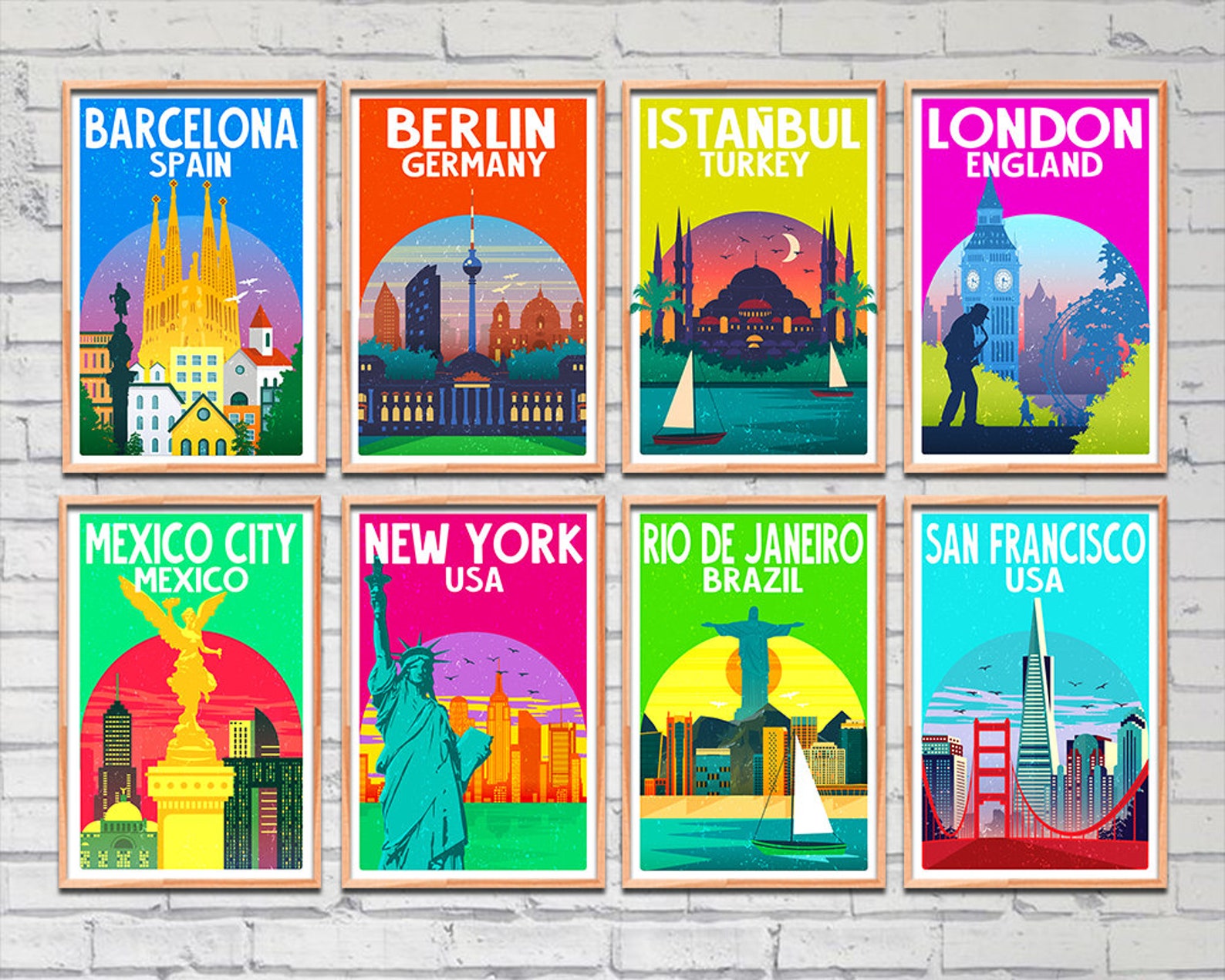 Bright Travel Posters, Poster Set, Art Download, Digital Prints ...