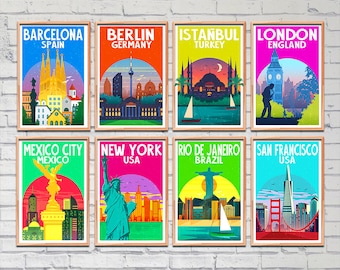 Bright Travel Posters Poster Set Art Download Digital - Etsy