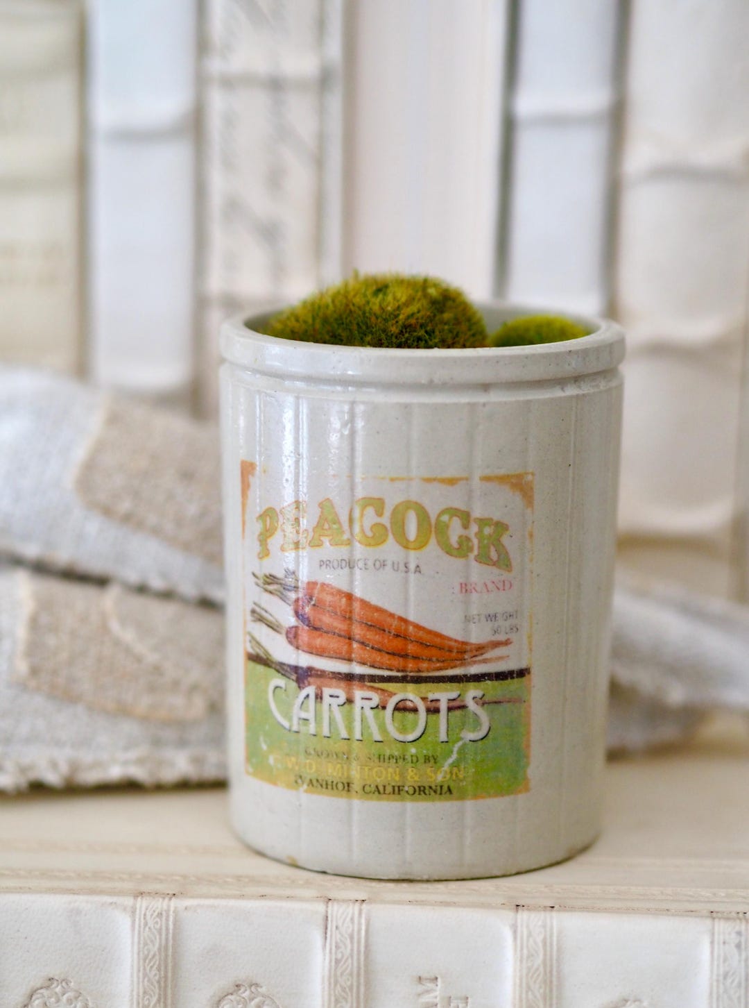 Vintage Carrots Label Hartley Stoneware Crock Spring & Easter Farmhouse ...