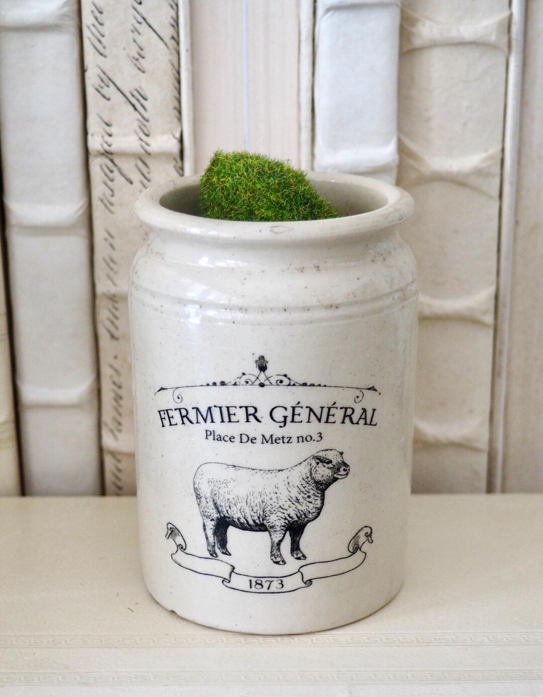 Vintage French Sheep Advertising Stoneware Crock | Rustic Farmhouse ...