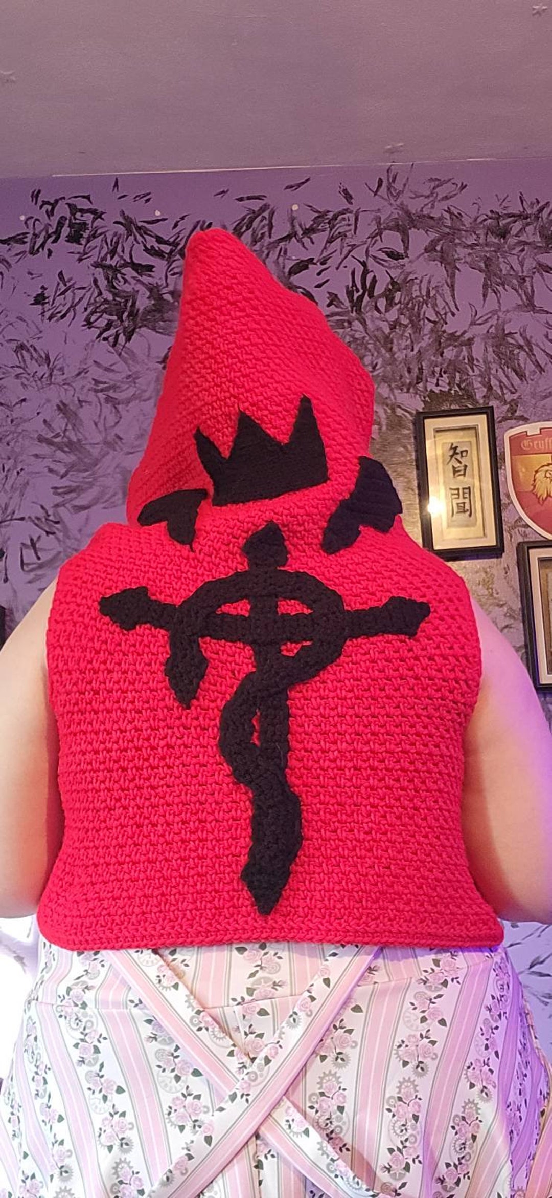 Edward Elric Hooded Vest Flamel's Cross Crochet Cropped Vest, Full ...