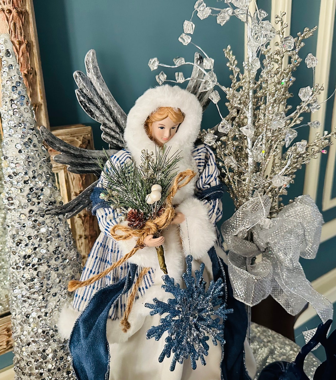 Silver and Blue Christmas Centerpiece Angel Centerpiece - Etsy