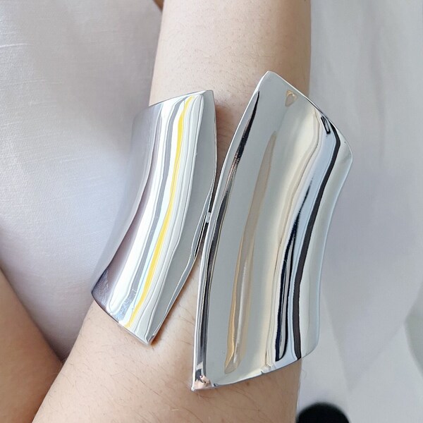 Wide Silver Bangle - Etsy