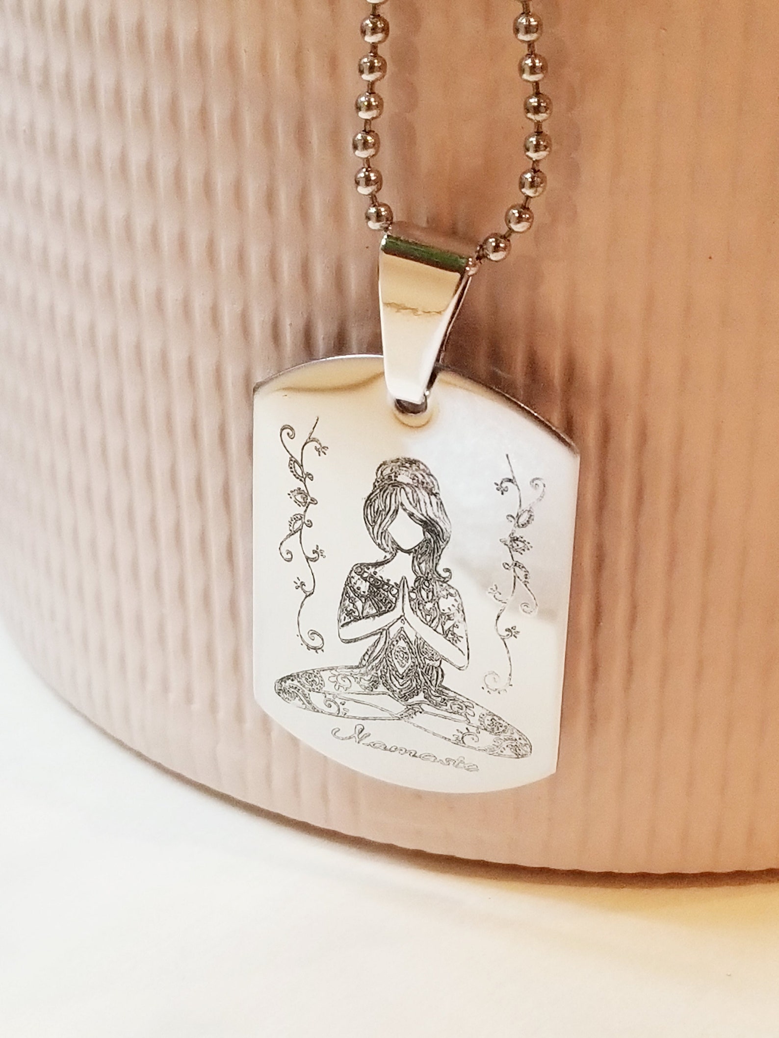 Namaste Necklace, Yoga Jewelry, Engraved Silver Necklace, Yoga Lover ...