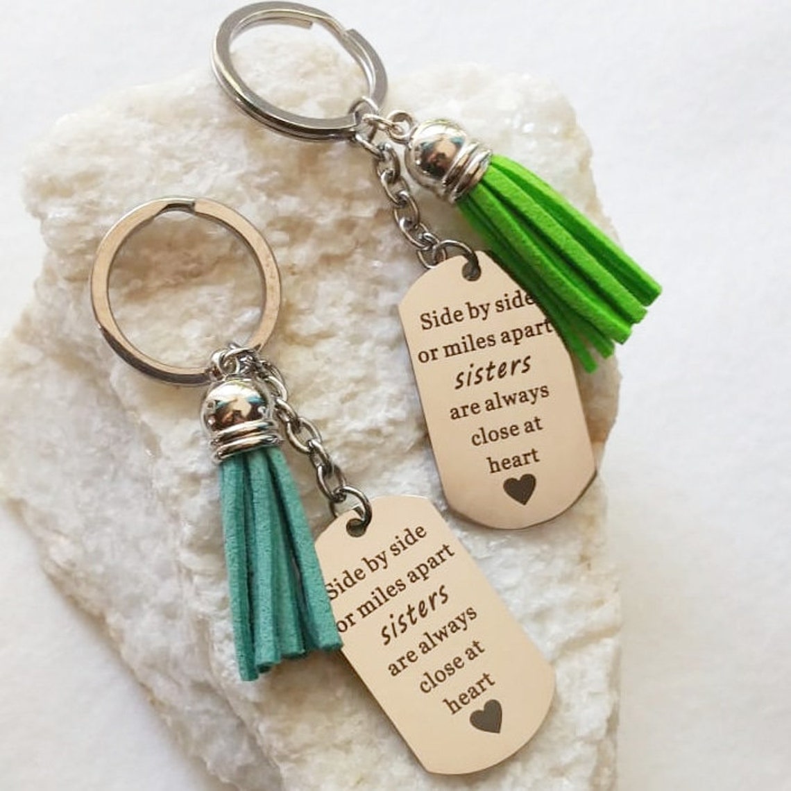 SISTERS Gift, Engraved Message Keychain, Personalized Key Chain, Custom ...