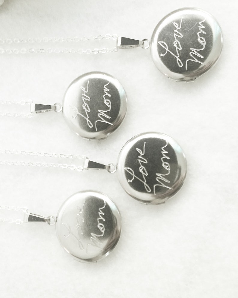 Silver Locket Necklace, Actual Handwriting Locket Necklace, Custom ...