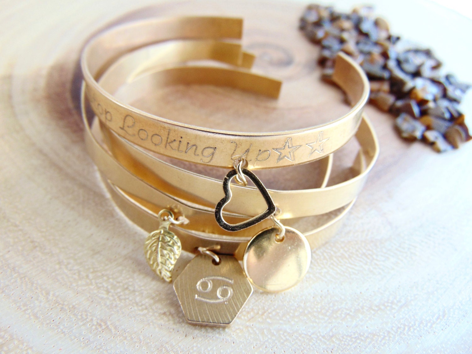 Personalized Gold Cuff Bracelet Custom Charm Bracelet: - Etsy