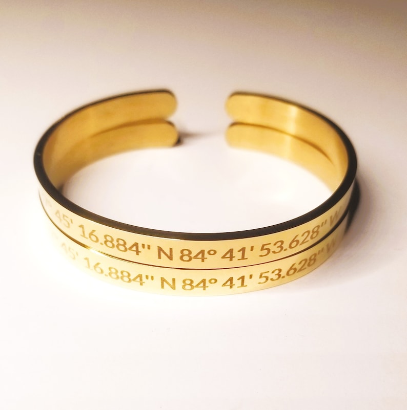 Coordinate Cuff Bracelet, Customized Location Bracelet, GPS Cuff ...