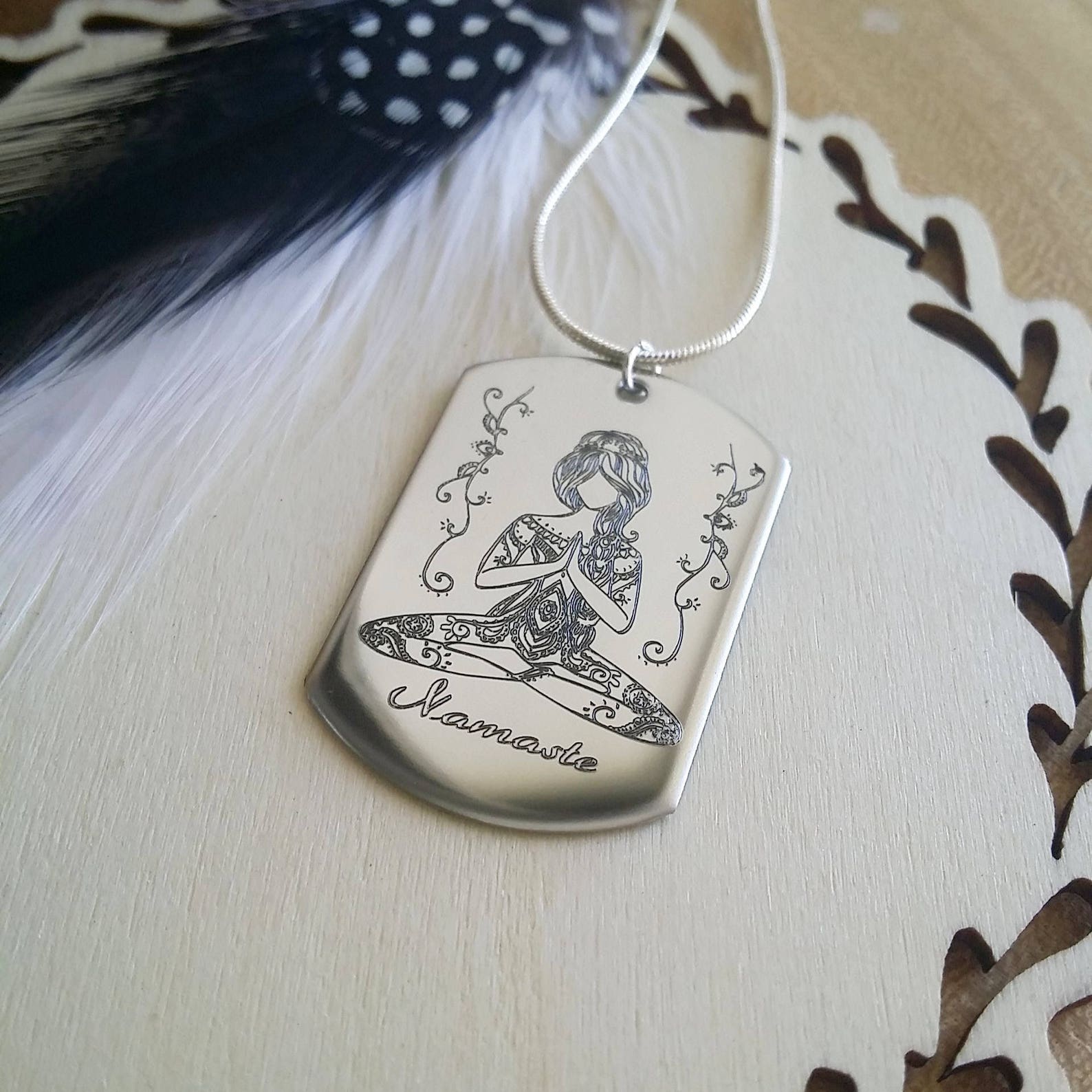 Namaste Necklace, Yoga Jewelry, Engraved Silver Necklace, Yoga Lover ...