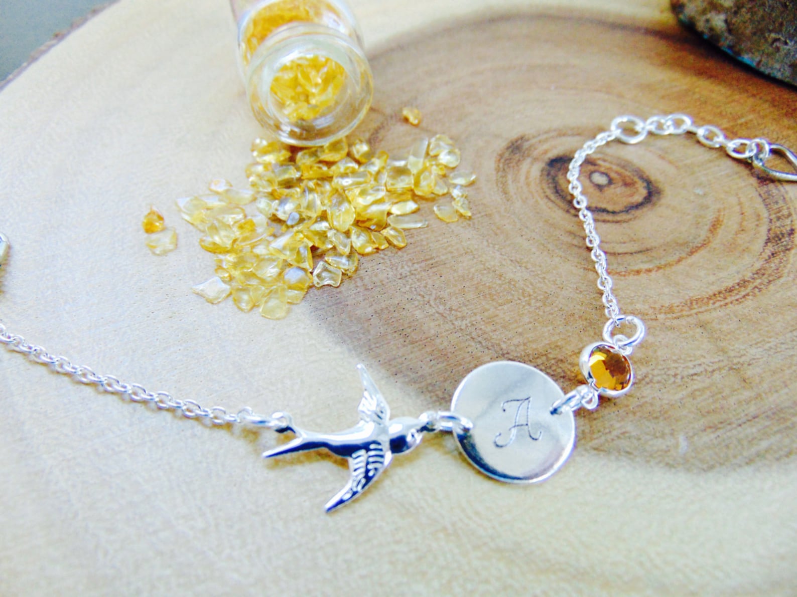 November Birthstone Bracelet Personalized Initial Name | Etsy