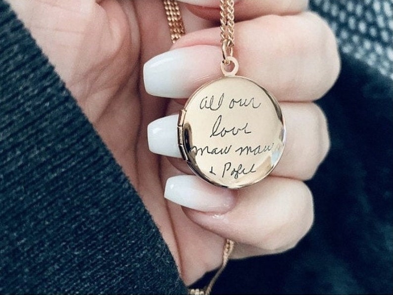 Personalized Handwriting Locket, Actual Handwritten Necklace, Custom ...