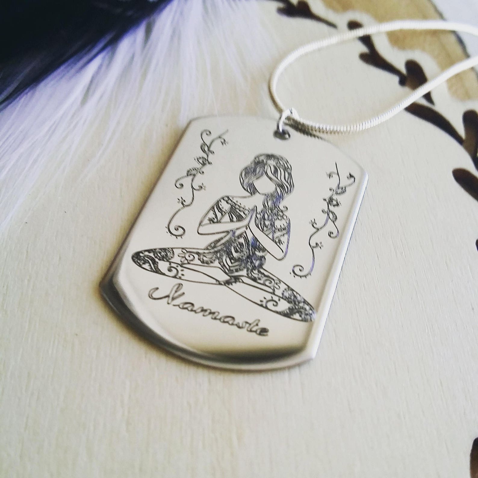 Namaste Necklace, Yoga Jewelry, Engraved Silver Necklace, Yoga Lover ...