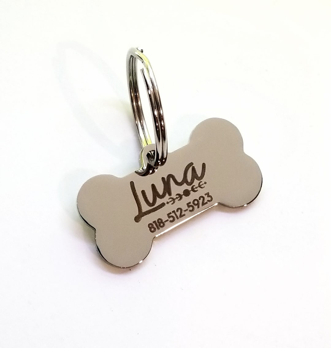 Personalized Dog Bone Nameplate - Silver Pet Dog Tag, Dog ID Tag, Puppy ...