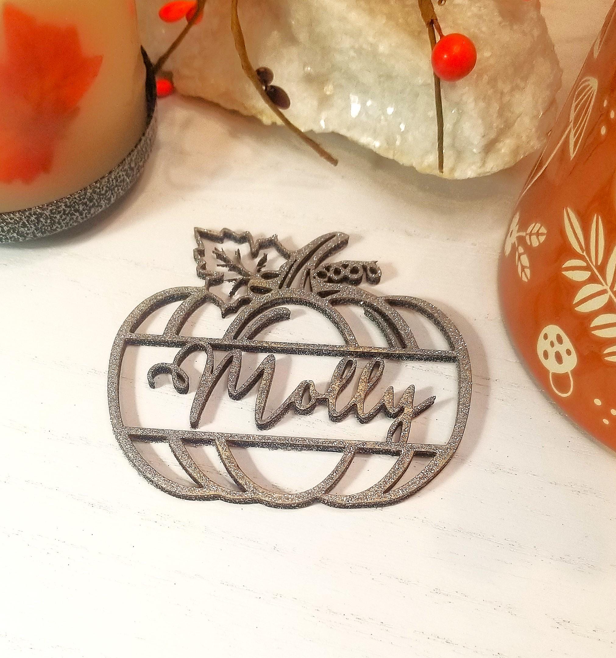 Personalized Pumpkin Name Card, Wood Place Card, Office Holiday Party ...