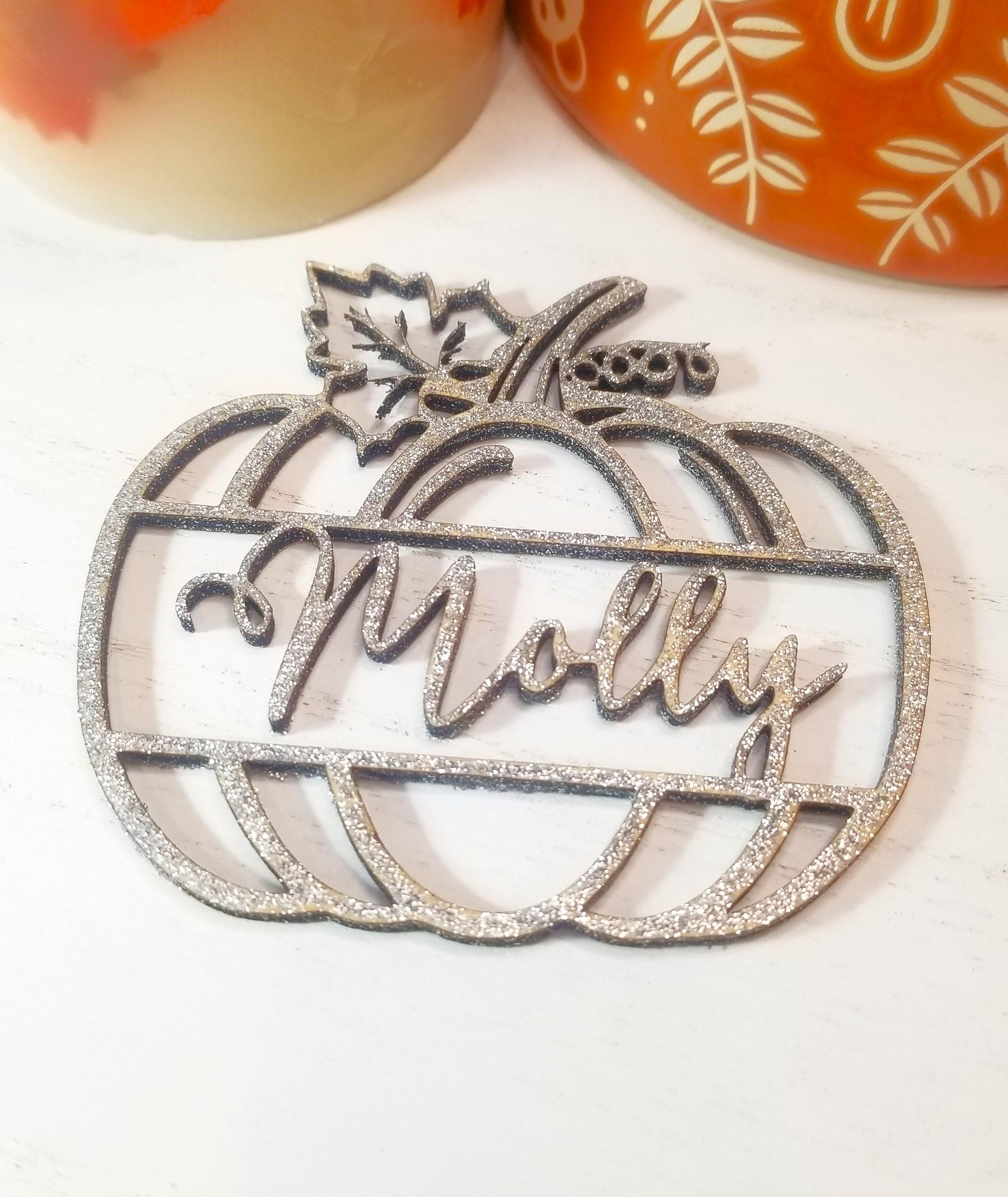Personalized Pumpkin Name Card, Wood Place Card, Office Holiday Party ...