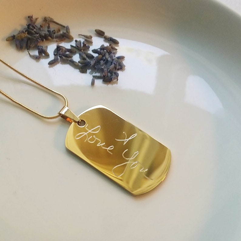 Custom Handwriting Necklace, Custom Handwritten Necklace, Gold Military ...