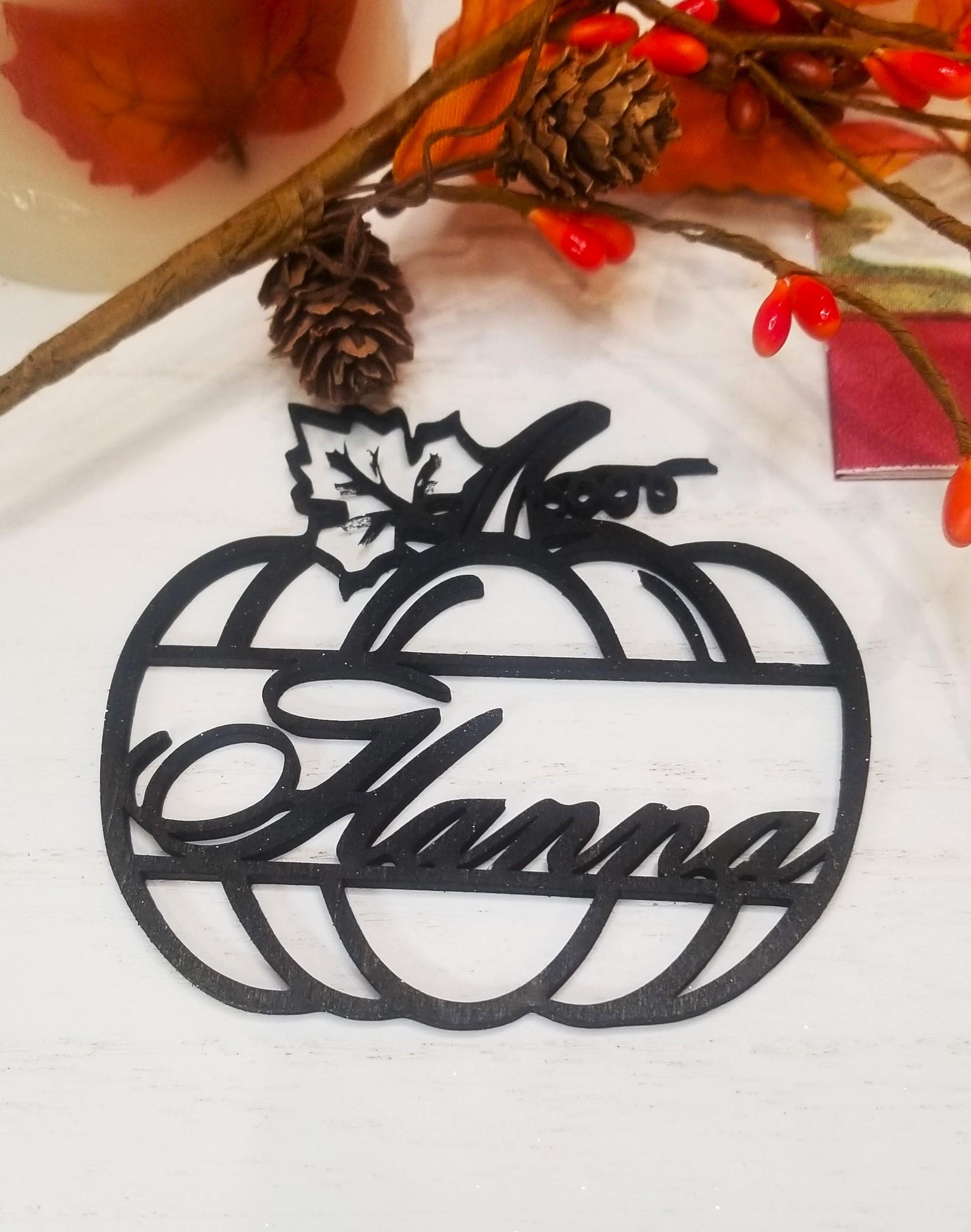 Personalized Pumpkin Name Card, Wood Place Card, Office Holiday Party ...