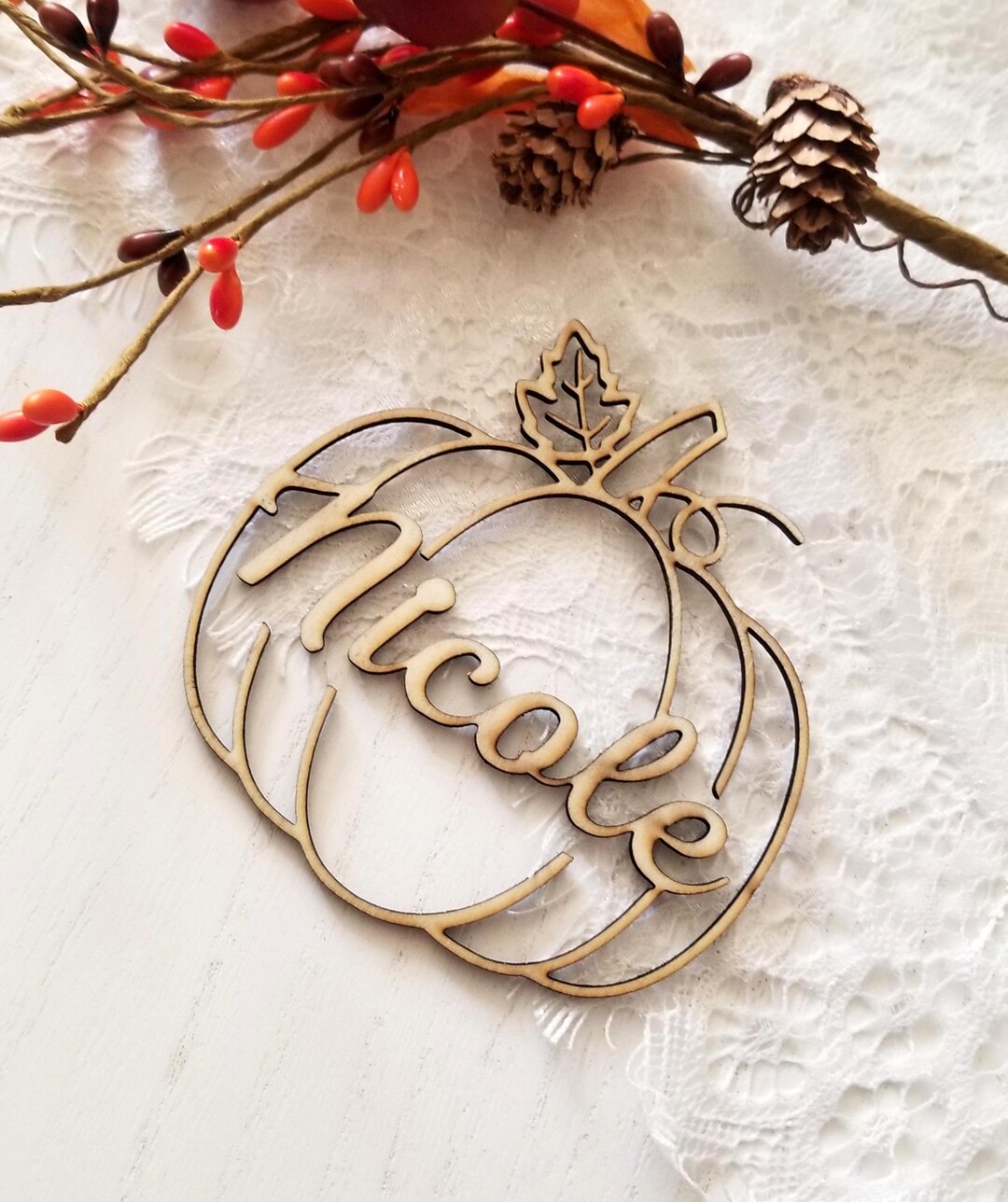 Custom Pumpkin Name Card, Wood Place Card, Work Holiday Party ...