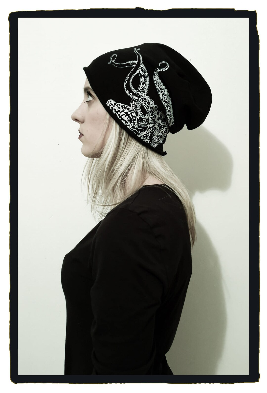 Black Cotton Fleece Beanie With Octopus Tentacles, Unisex. - Etsy