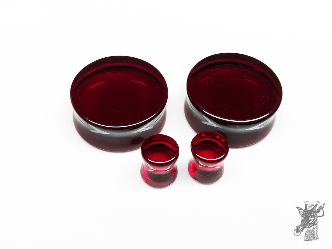 Glass Plugs Gauges Dark Rose/red Glass Plugs Double Flare - Etsy